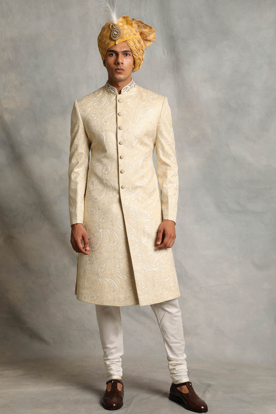 IVORY EMBROIDERED SHERWANI SET – Gargee