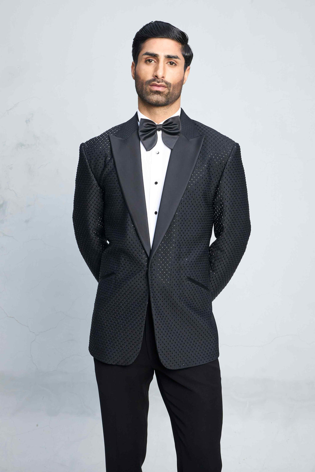 Gargee Designer's BLACK FLASH TEXTURED TUXEDO SET